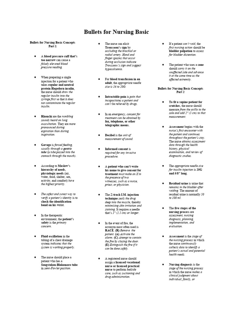 Bullets For Nursing Basic Concepts Part 1 | PDF | Intravenous Therapy ...