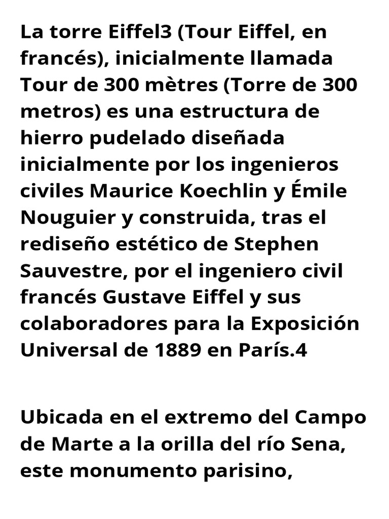 La Torre Eiffel3 - (Tour Eiffel, en Francés), Inicialmente Llamada Tour de 300 Mètres (Torre de ...