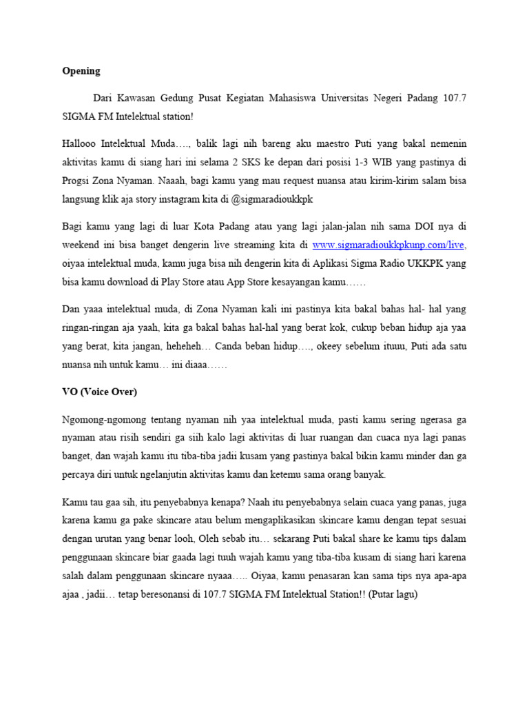 Script Radio Puti | PDF | Seni & Disiplin Bahasa