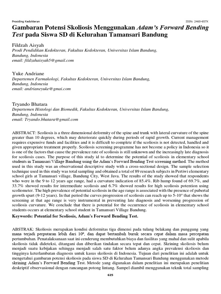 Gambaran Potensi Skoliosis Menggunakan Adam's Forward Bending | PDF