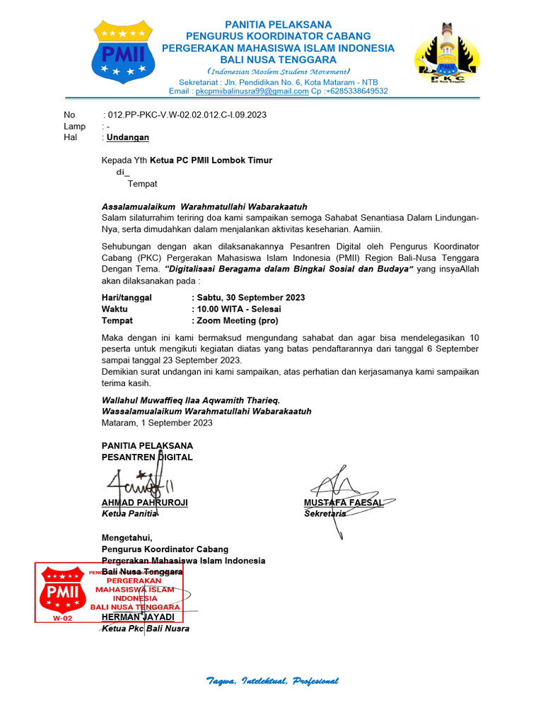 Undangan Pesantren Digital PMII | PDF