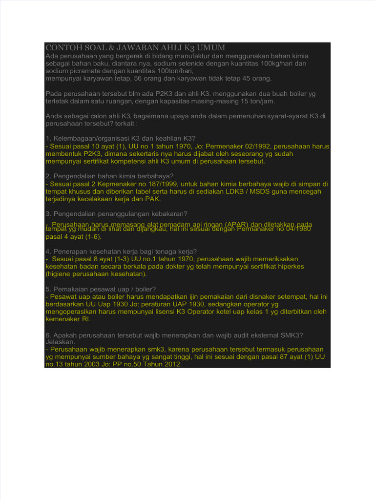 Contoh Soal K3 Umum untuk Ahli K3 | PDF