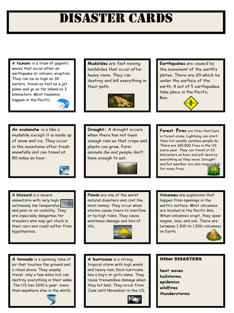 Natural Disasters Vocabulary Cards Classroom Posters Flashcards Fun ...