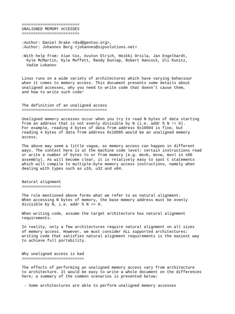 Unaligned Memory Accesses in Linux | PDF