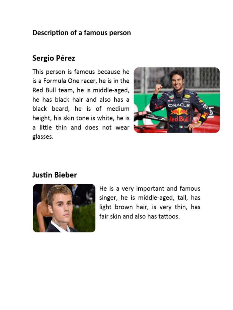 Descriptions of Famous Personalities | PDF