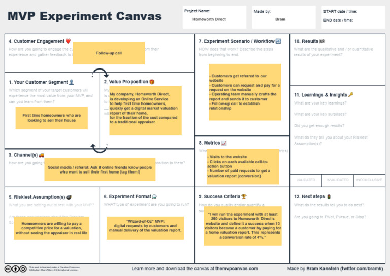 Example HD MVP Experiment Canvas | PDF | Real Estate Appraisal | Financial Economics