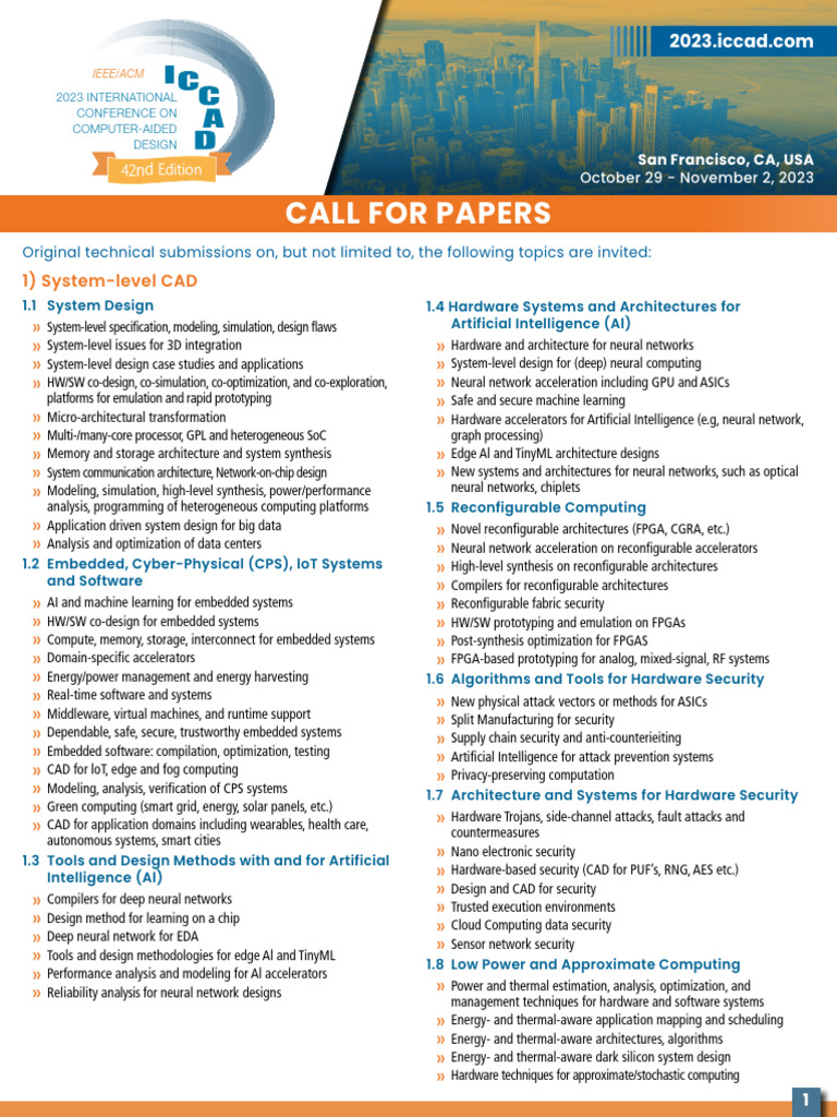 ICCAD 2023 CFP Beebf09bca | PDF | Field Programmable Gate Array | Formal Verification
