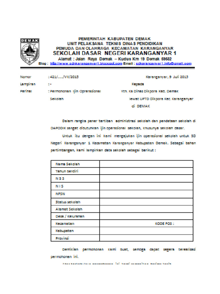 Surat Permohonan SK Ijin Operasional | PDF