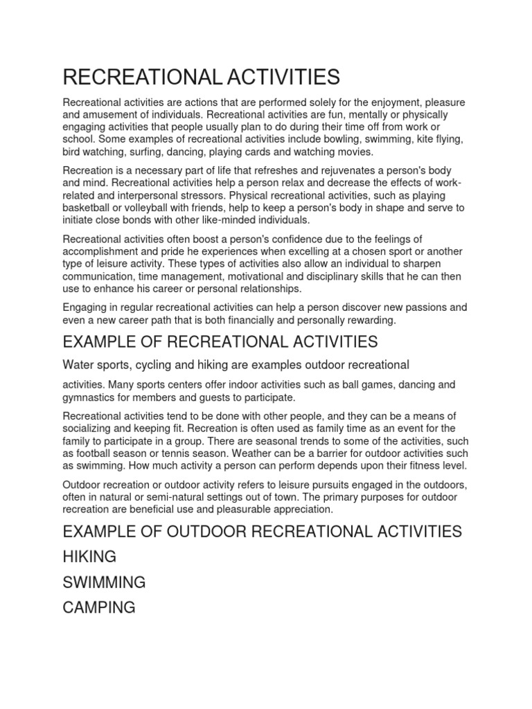 Lecture Recreational Activities | PDF | Recreation | Outdoor Recreation