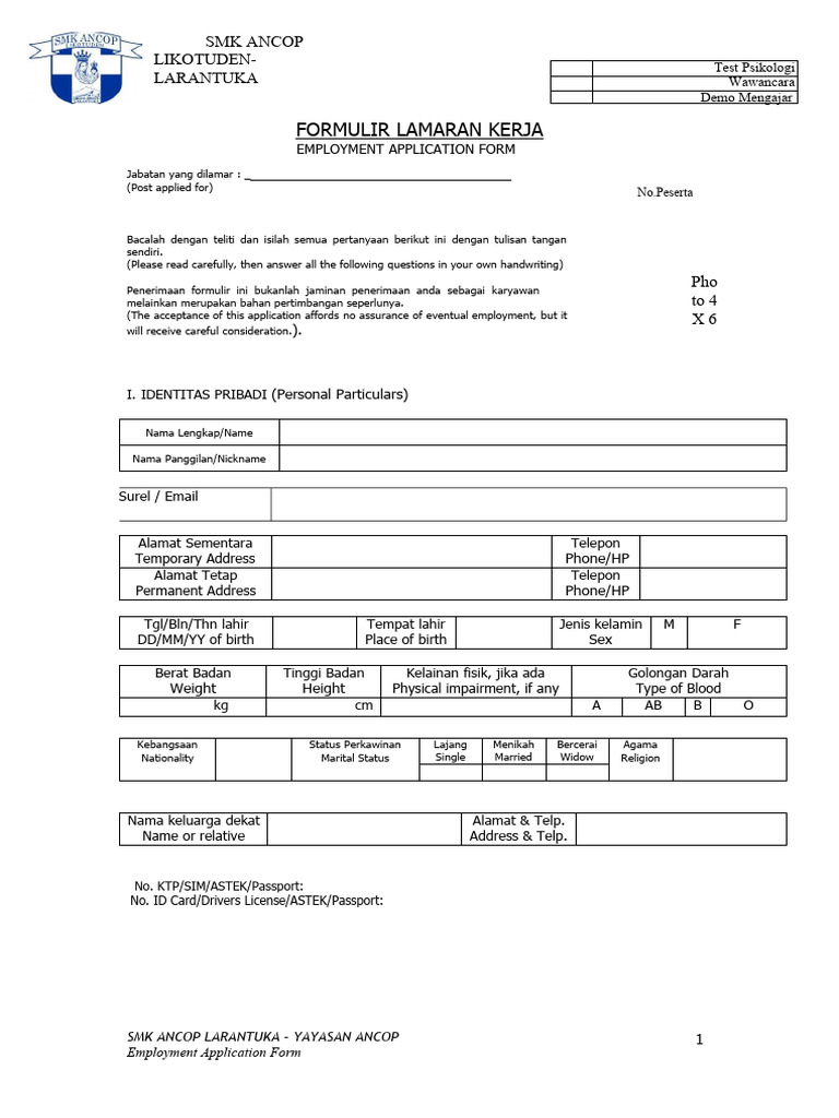 Form Lamaran Kerja | PDF