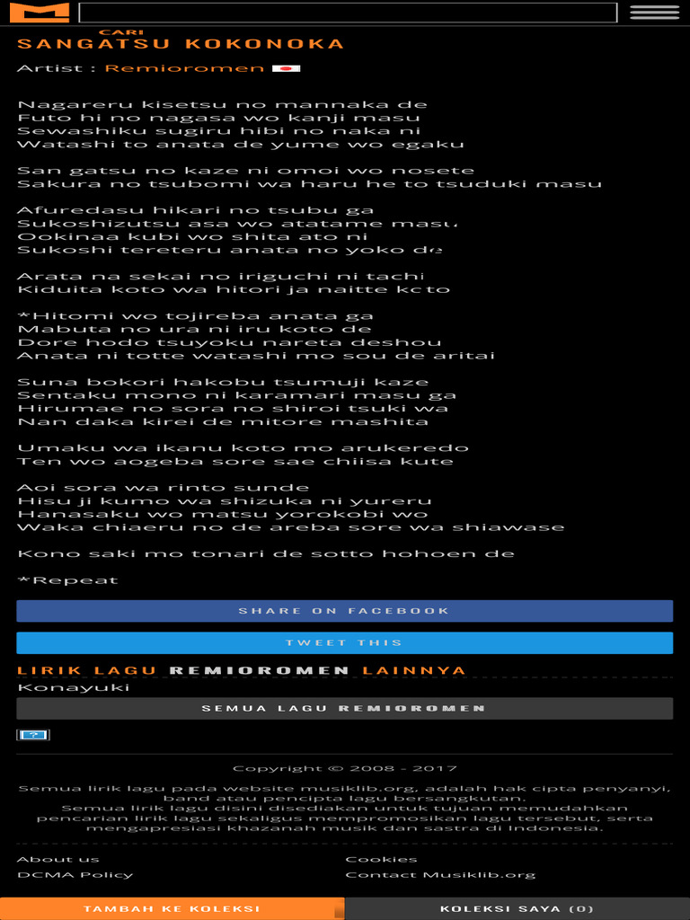 Lirik Lagu Sangatsu Kokonoka by Remioromen Lyric | PDF