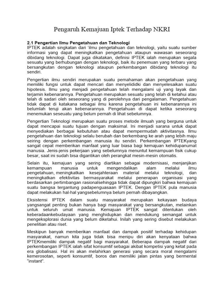 Pengaruh Kemajuan Iptek Terhadap NKRI | PDF