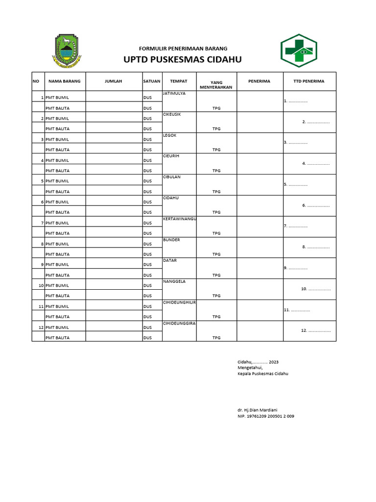 Formulir Penerimaan PMT | PDF