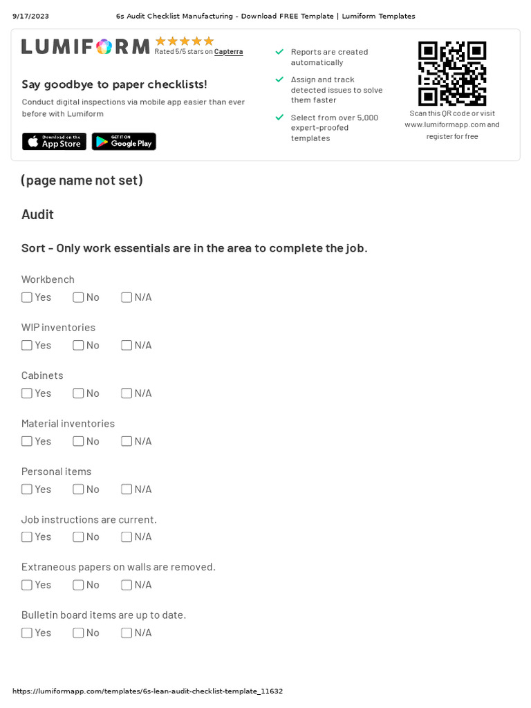 6S Audit Checklist for Manufacturing | PDF | Housekeeping | Personal ...