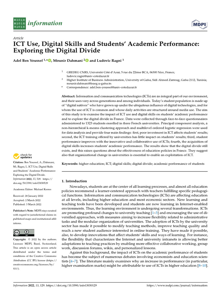 ICT Use Digital Skills and Students Acad | PDF | Educational Technology | Information And ...