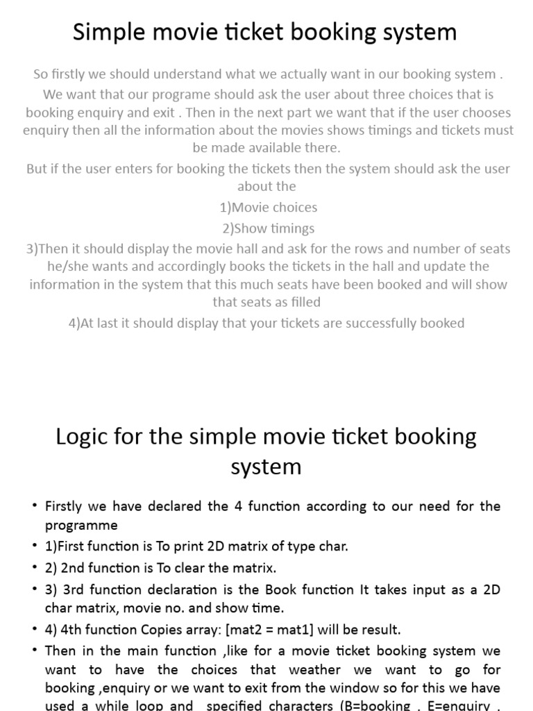 Simple Movie Ticket Booking System Logic | PDF | Control Flow | Matrix ...