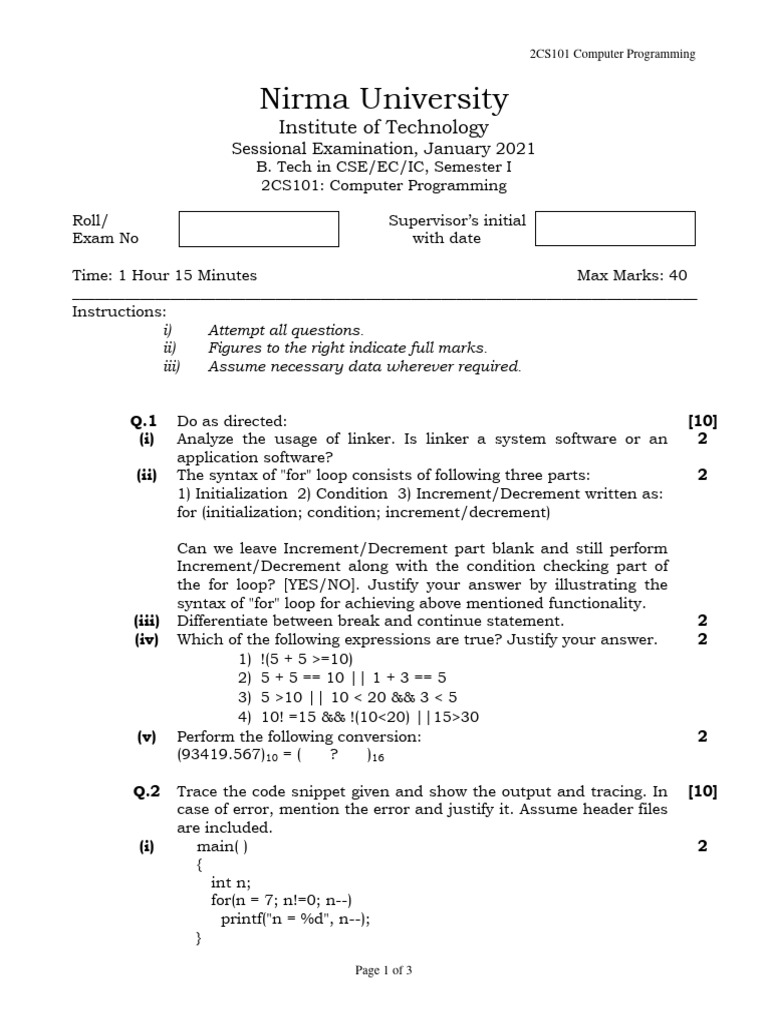 CP Sessional 2CS101 January 2021 | PDF | Control Flow | Computer Program