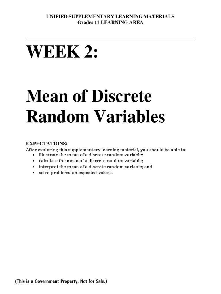 Week2 Statistics | PDF | Expected Value | Probability Distribution