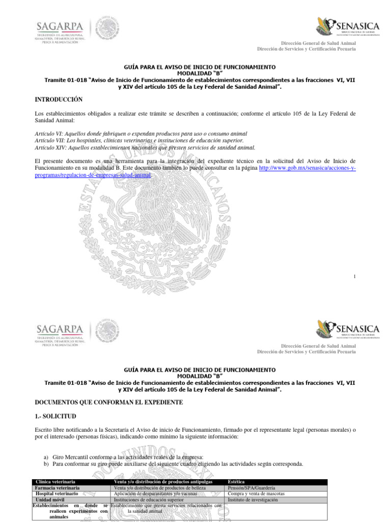 Tramite Senasica-01-018 B Fracciones Vi Vii y Xiv-1 | PDF | Farmacia | Medicina Veterinaria