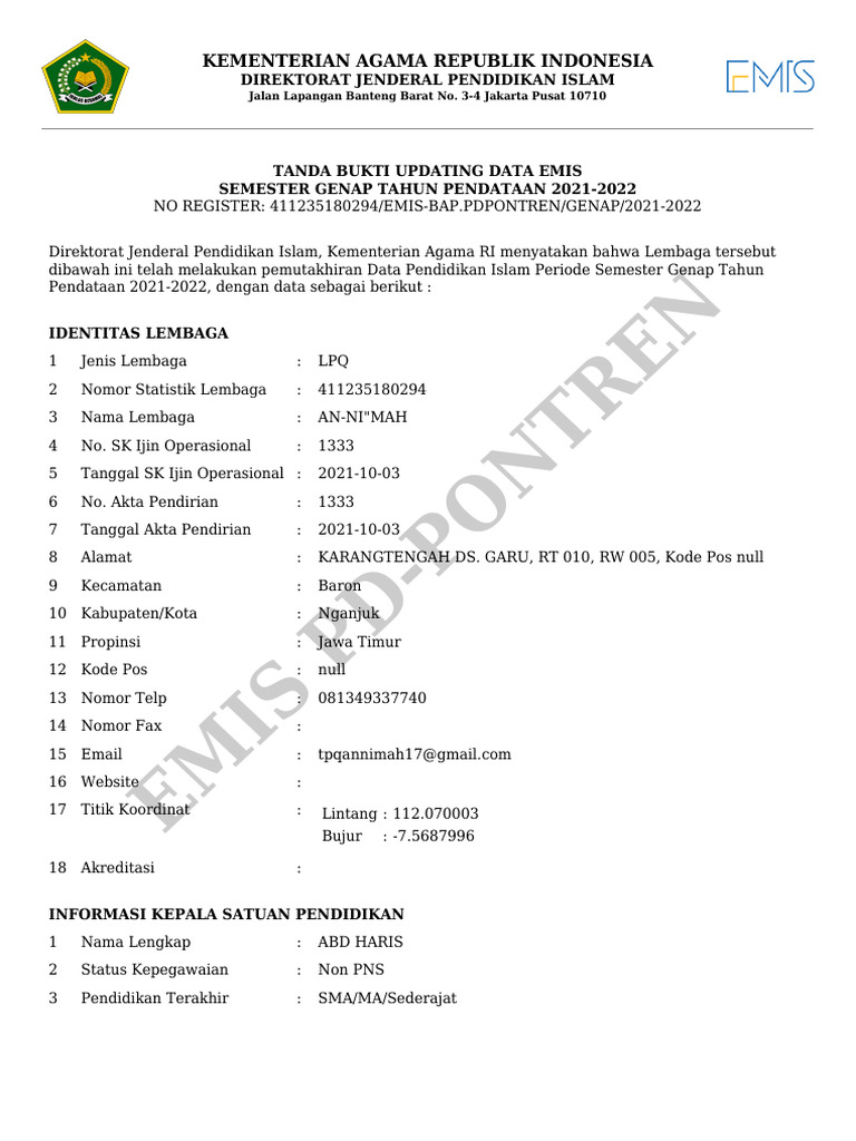 Data Kepala Dan Pengajar | PDF