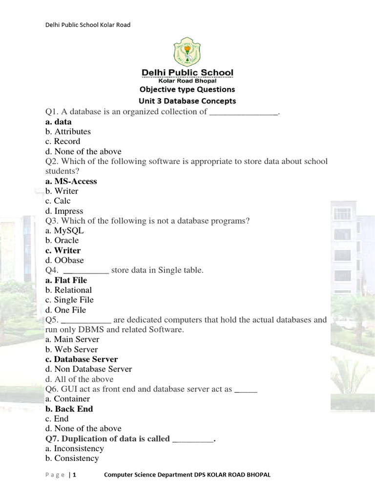 Database Concepts Quiz Questions | PDF | Relational Database | Databases
