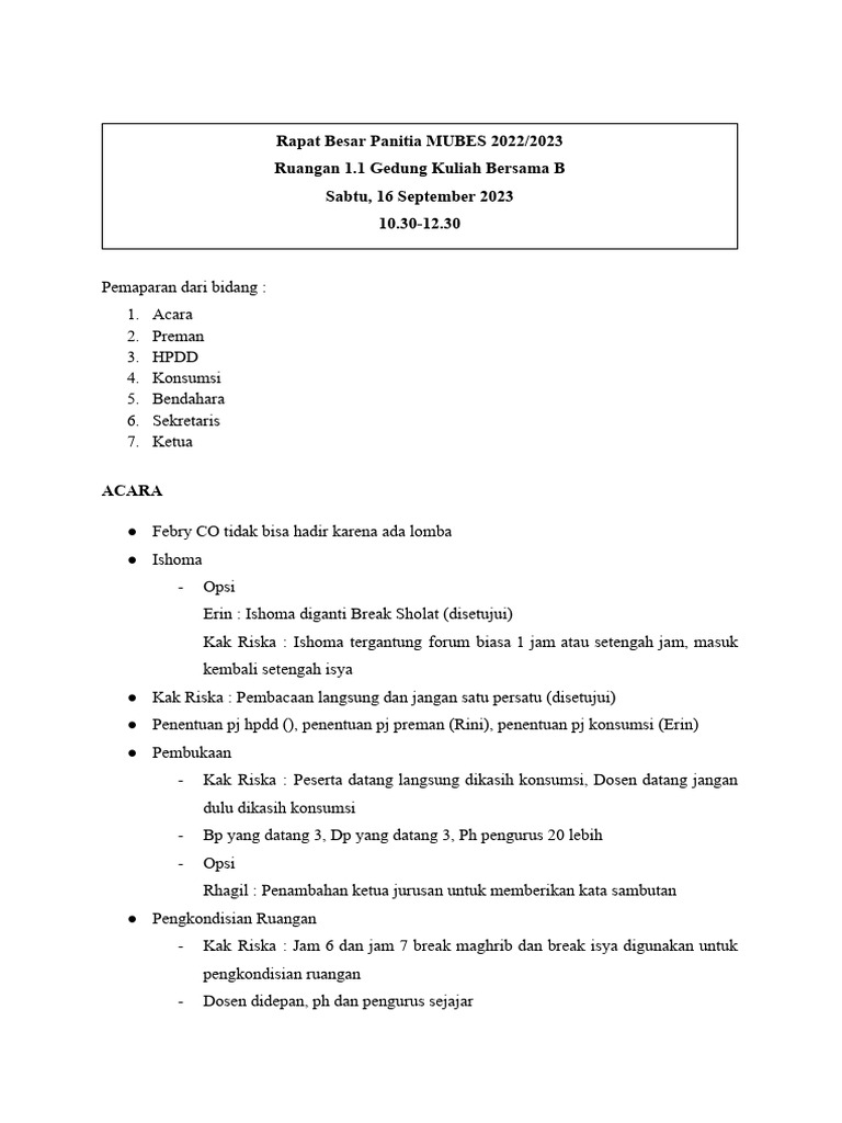 Rapat Besar Panitia MUBES 2022 - 2023 | PDF