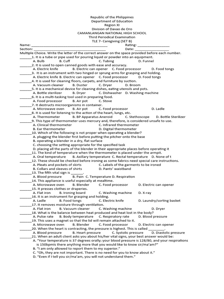 Tle Exam | PDF | Kilogram