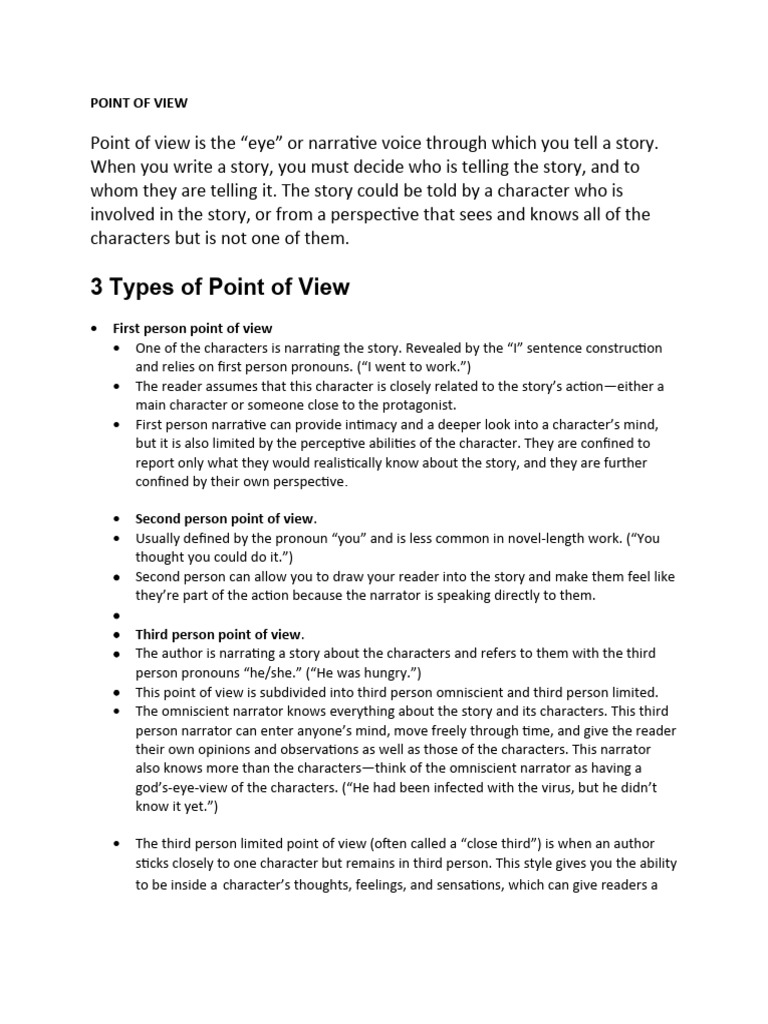 Point of View Summary | PDF | Narration