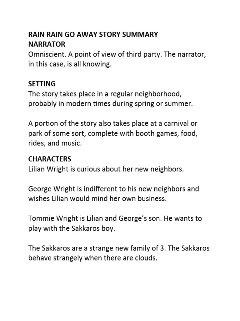 Rain Rain Go Away Summary Points | PDF