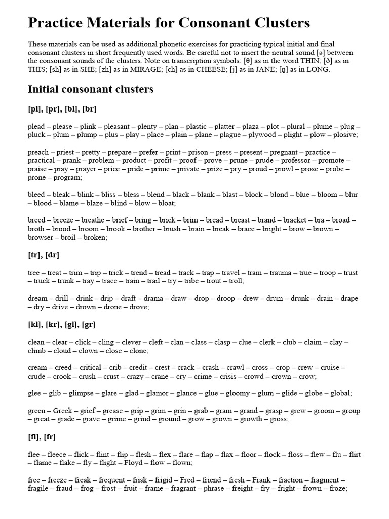 Consonant Clusters | Download Free PDF | Consonant | Phonetics