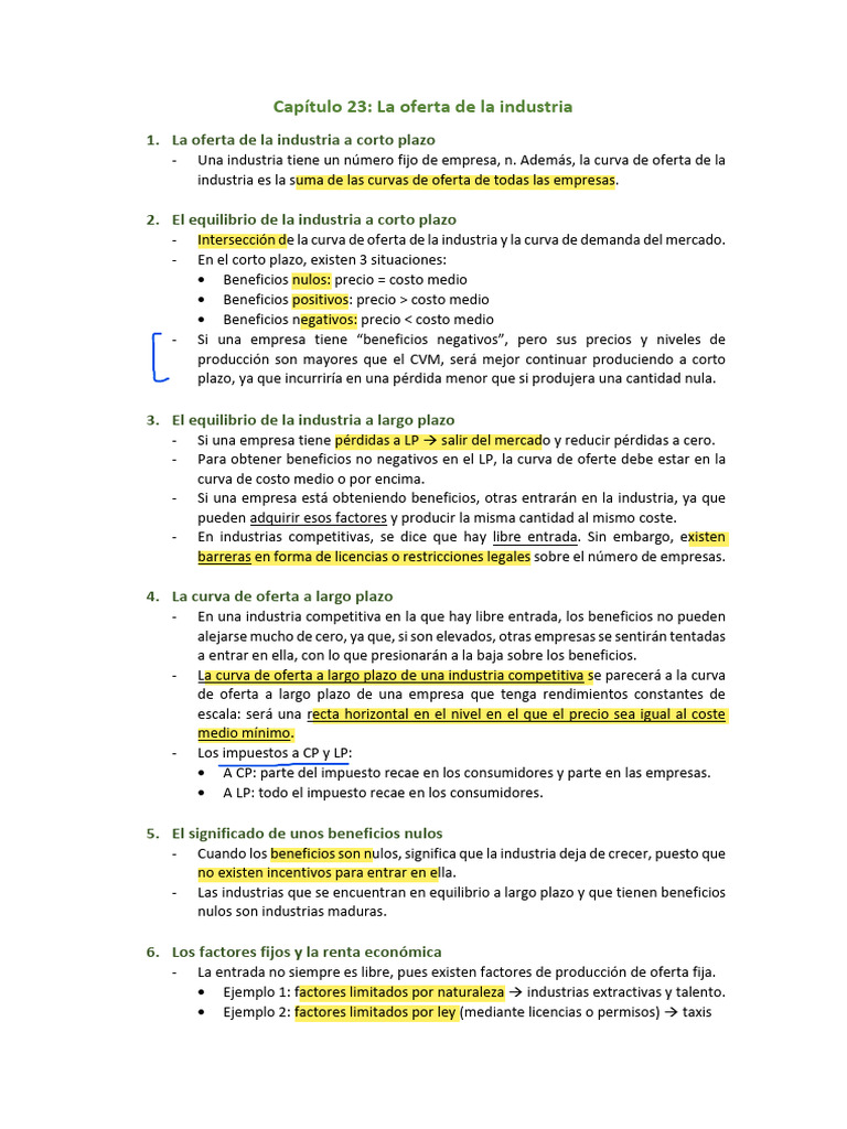 Resumen Cap 24 (Varian) - Oferta de La Industria | PDF | Oferta (economía) | Mercado (economía)