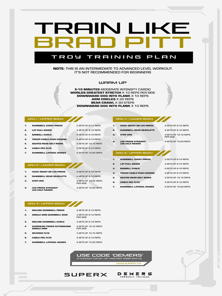 Bradpitt Troy Workout | PDF | Weight | Management Of Obesity