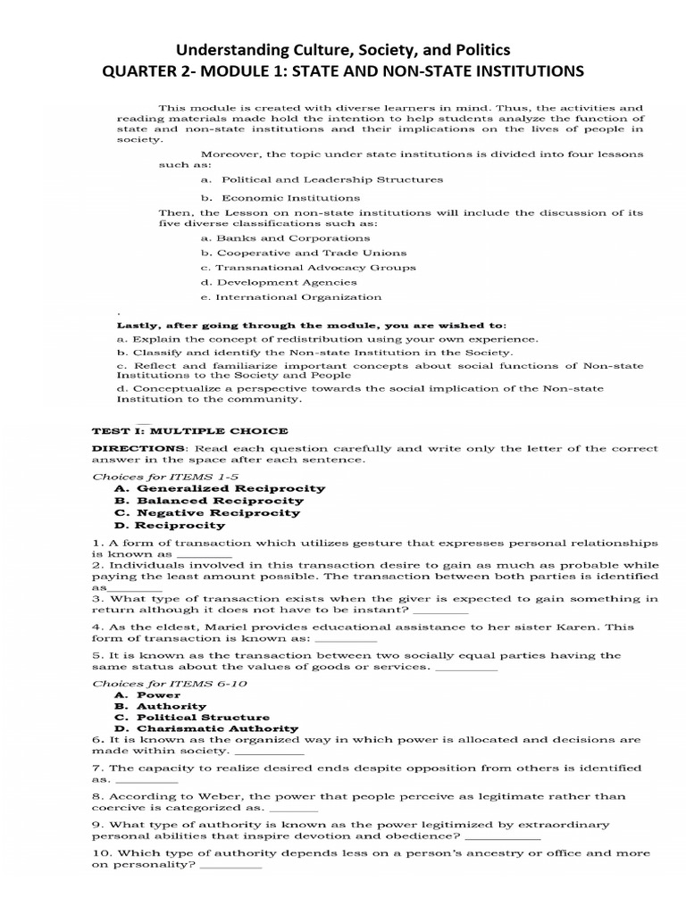 State and Non State Institutions | PDF