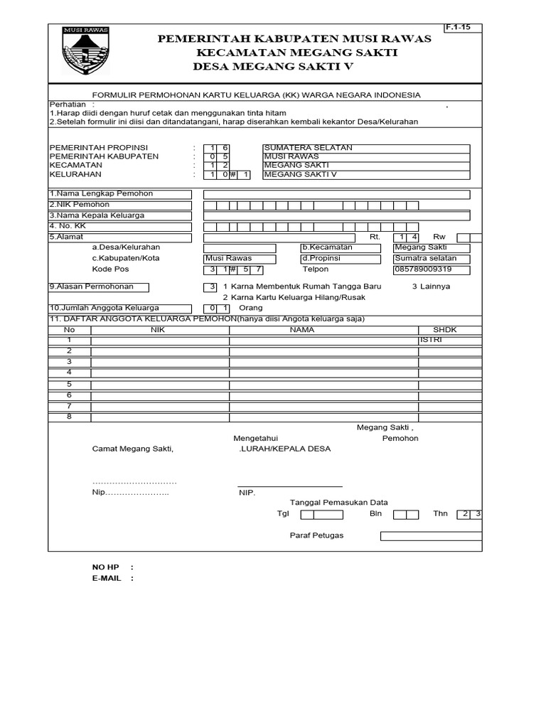 Formulir KK Desa Megang Sakti V | PDF