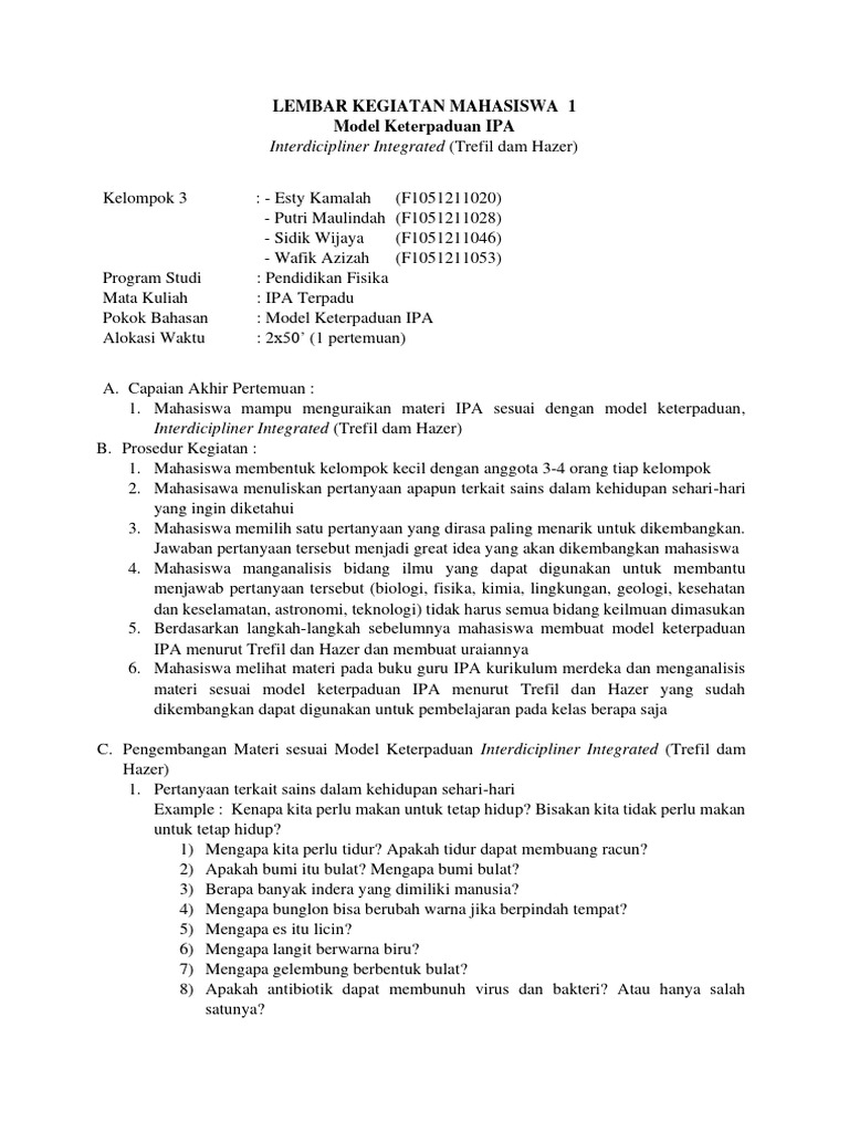 LKM 1 Model Keterpaduan Trefil Dan Hazel | PDF