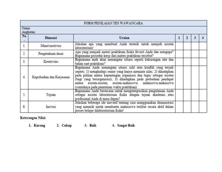 Form Penilaian Tes Wawancara | PDF