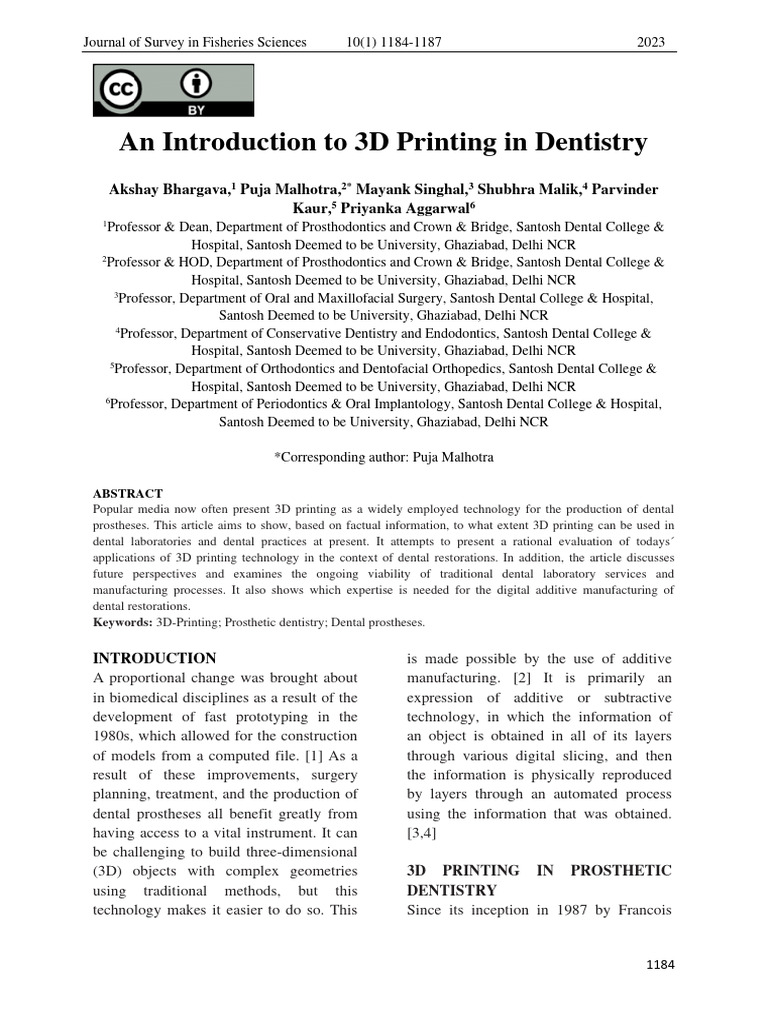 Prosthodontics 8 (An Introduction To 3D Printing in Prosthetic Dentistry) | PDF | 3 D Printing ...