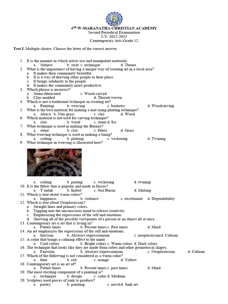 Contemporary Arts Gr12 2nd Quarter Exam | PDF | Paintings | The Arts