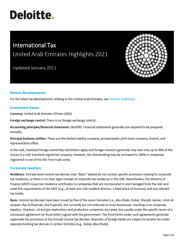 UAE International Tax Highlights 2021 | PDF | Taxes | United Arab Emirates