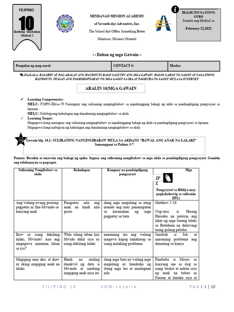 FilipinoQ3M2 Activity Sheet | PDF