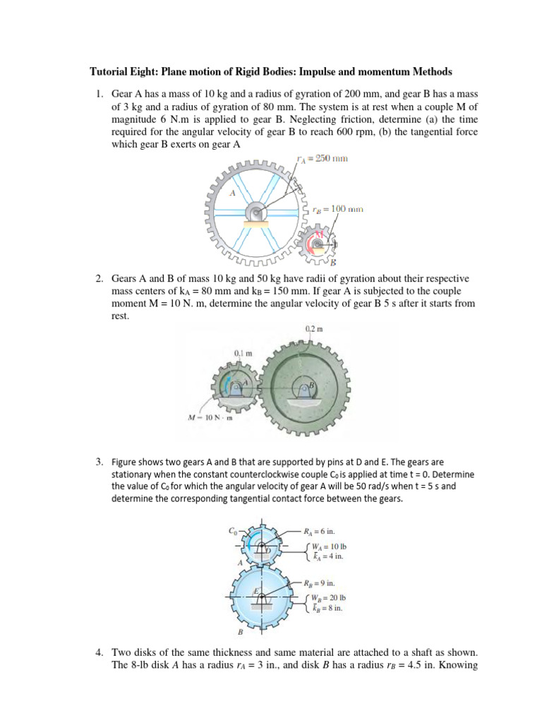 Tutorial Eight Plane Motion Of Rigid Bodies Impulse Momentum