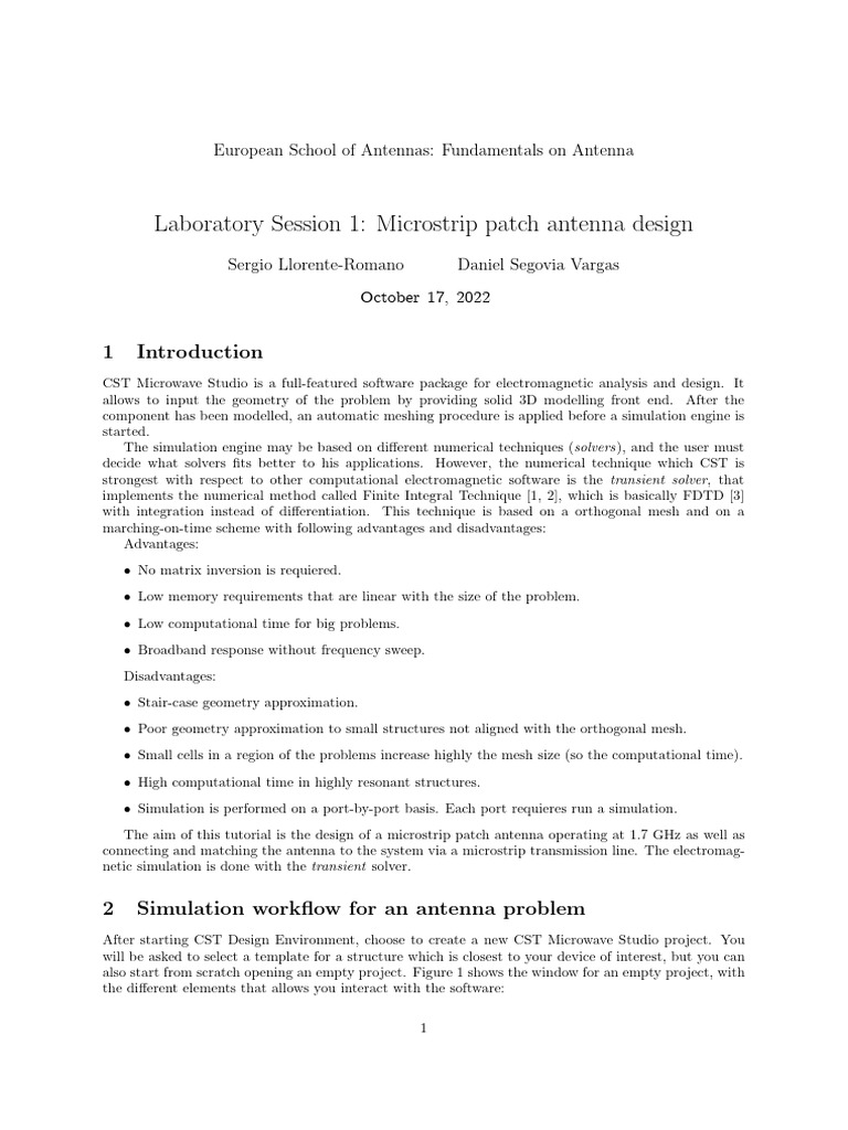 CST Patch Antenna | PDF | Antenna (Radio) | Matrix (Mathematics)
