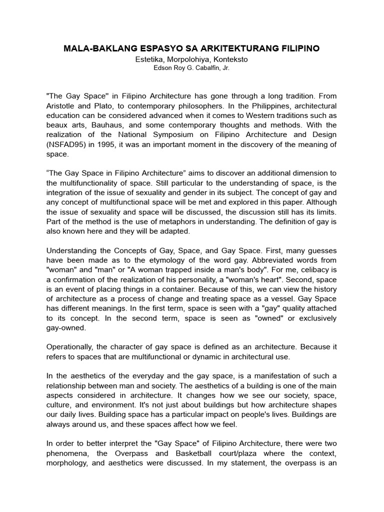 HOA Reaction Paper - The Gay Space in Filipino Architecture | PDF