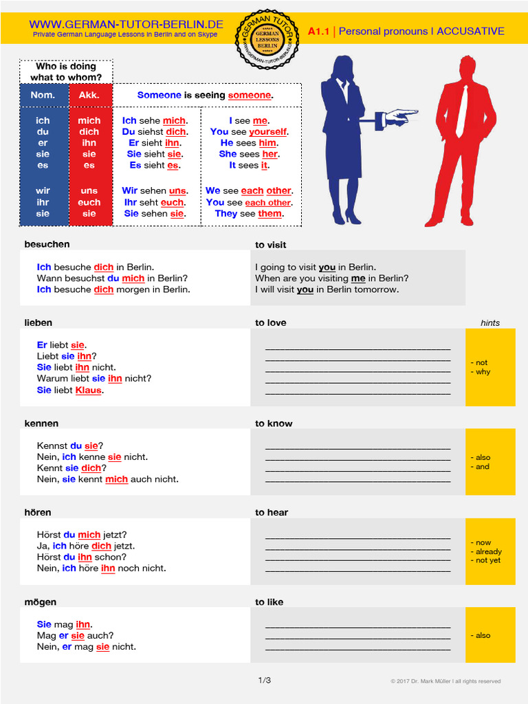 Personal Pronouns - Accusative (Article) Author German Tutor | PDF