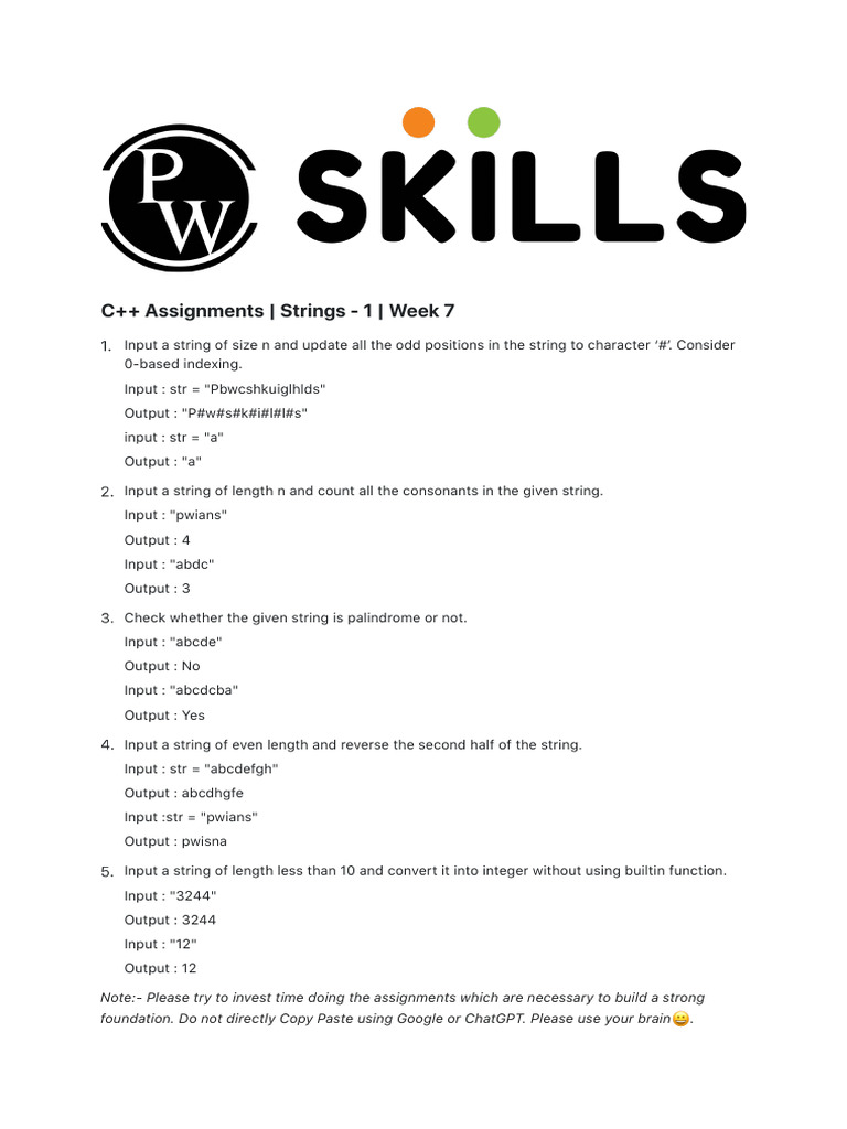 Strings 1 Assignment Pdf