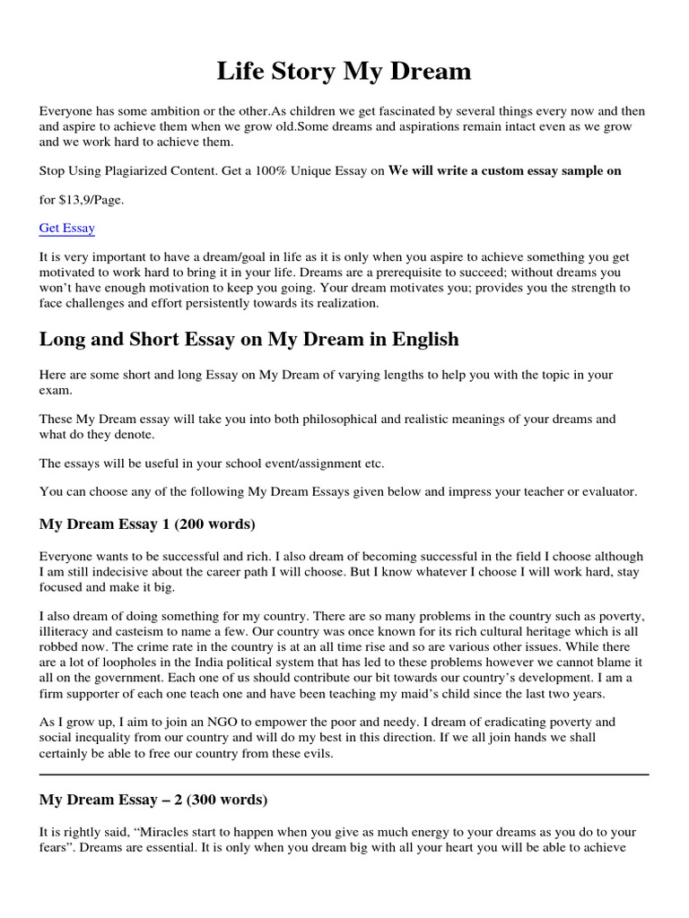 Life Story My Dream | PDF | Dream | Law Of Attraction (New Thought)