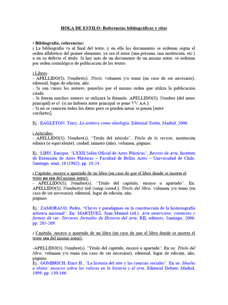 Hoja de Estilo Citas | Descargar gratis PDF | Bibliografía | Citación