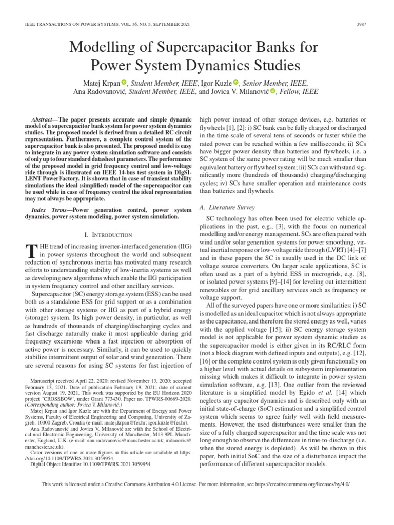 Modelling of Supercapacitor Banks For Power System Dynamics Studies | PDF | Capacitor | Capacitance