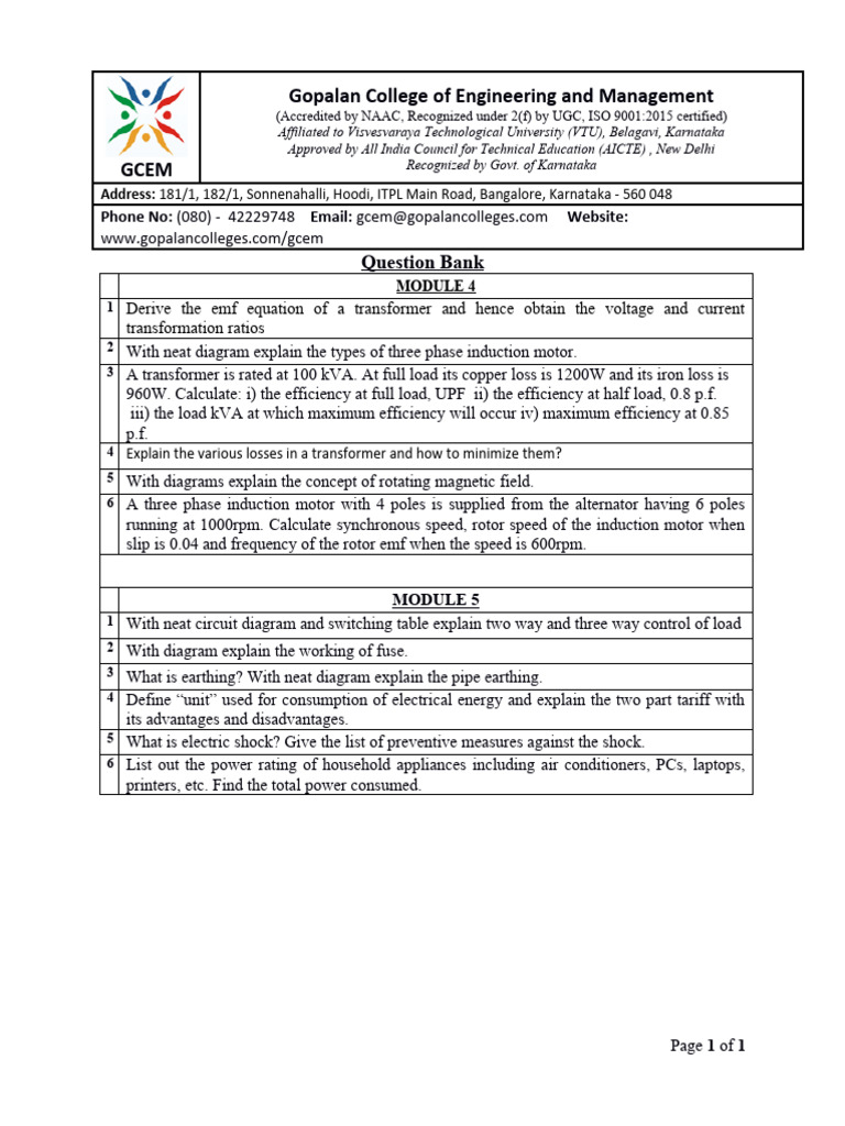 Question Bank 4&5 Module - EEE | PDF