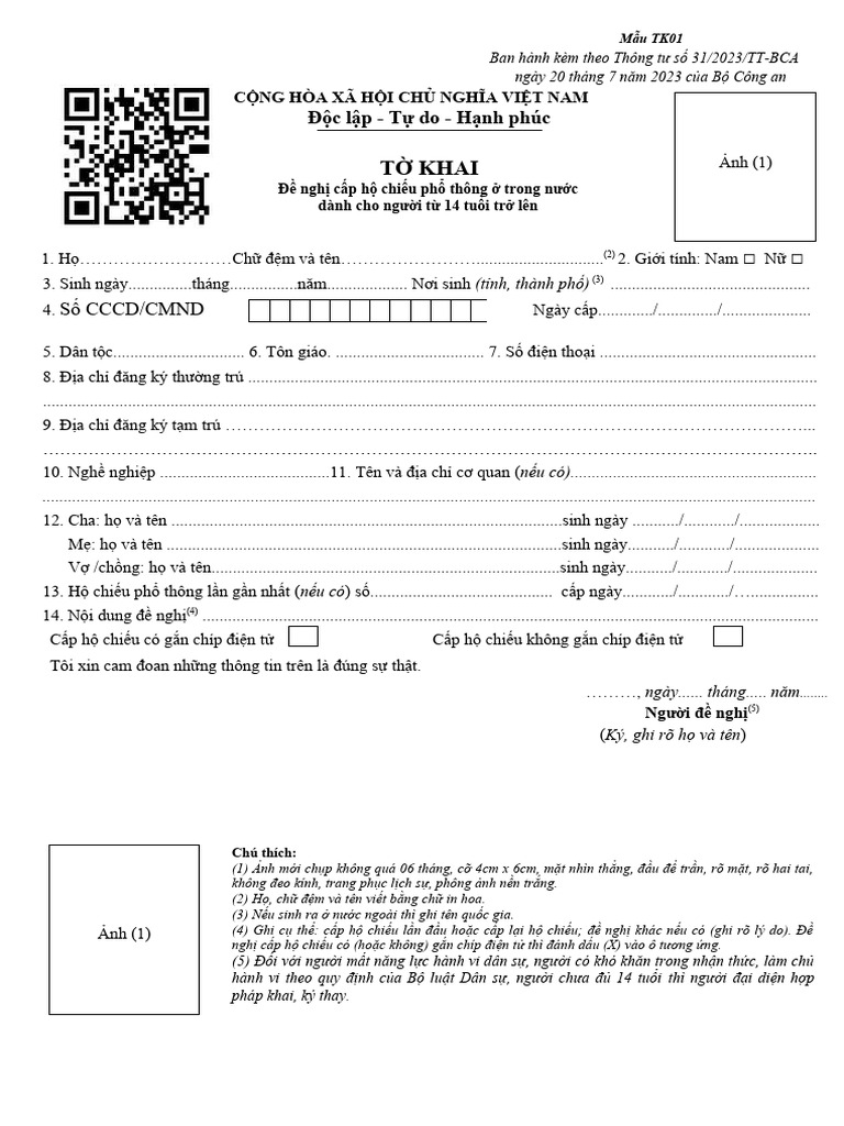 Mau TK01 to khai cap HCPT ở trong nước TK01 MỚI | PDF